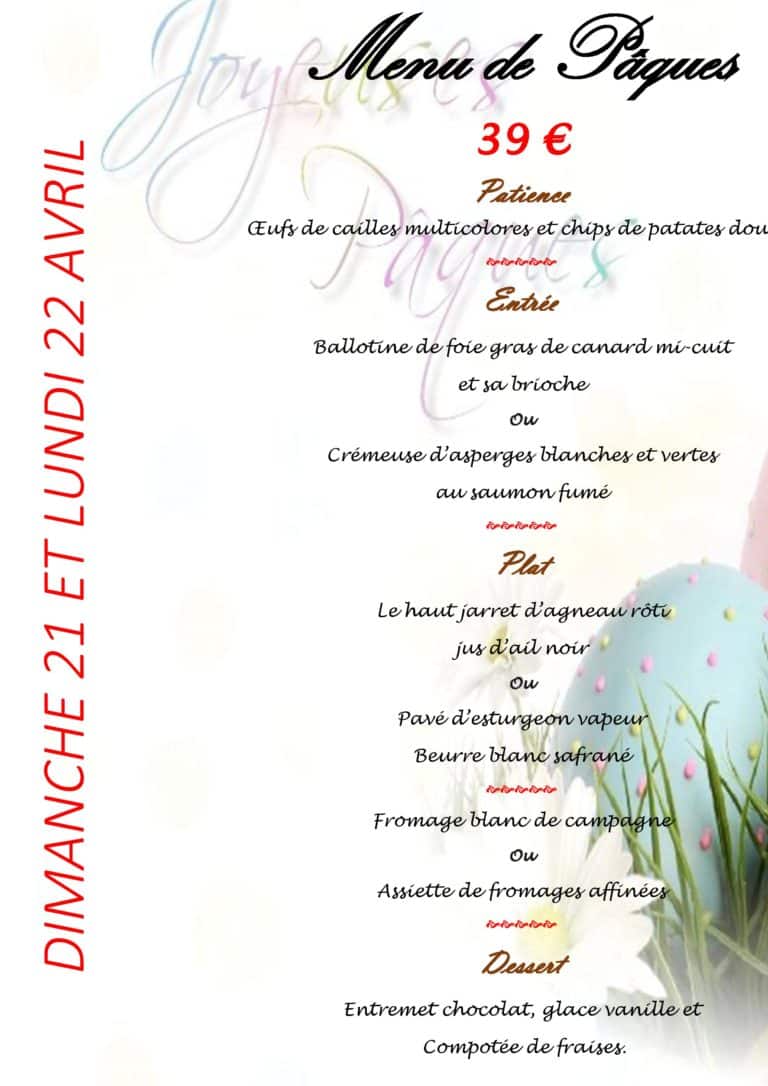 Menu de Pâques | Hôtel des Trois Massifs