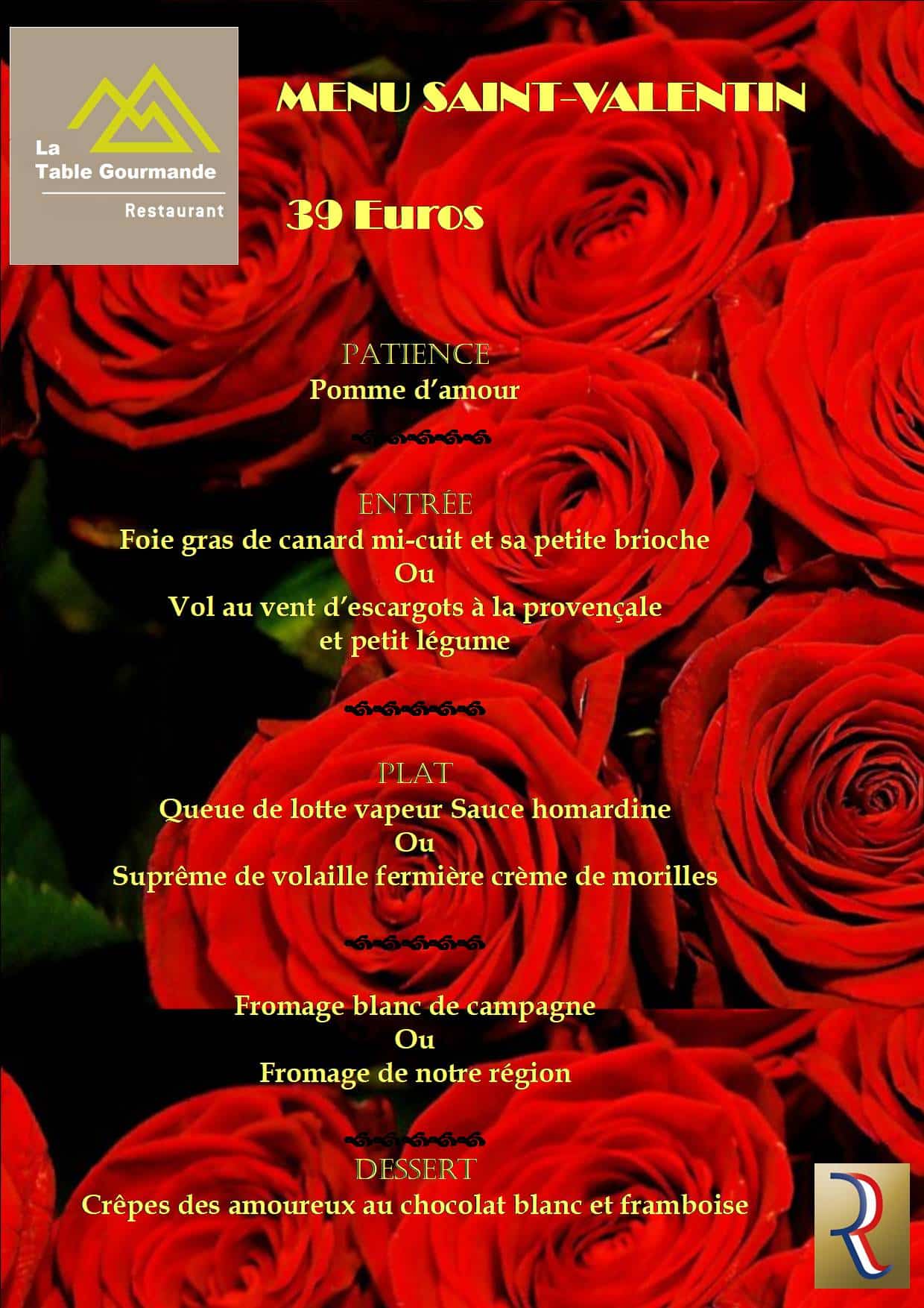 Notre menu pour la Saint Valentin 2019 | Hôtel des Trois Massifs